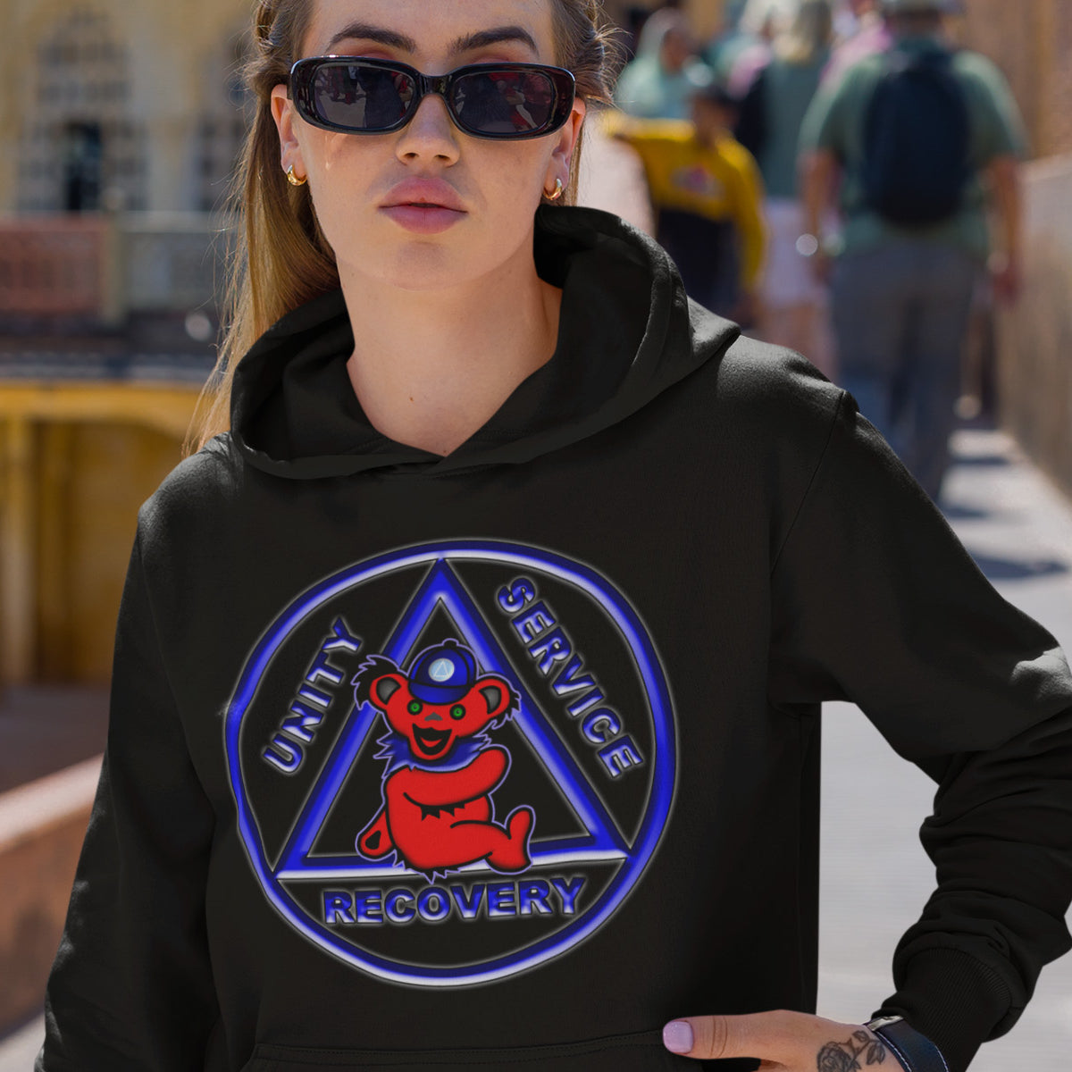 NAWEARS: Alcoholics Anonymous - Teddy On AA Symbol dtg Hoodie – nawears